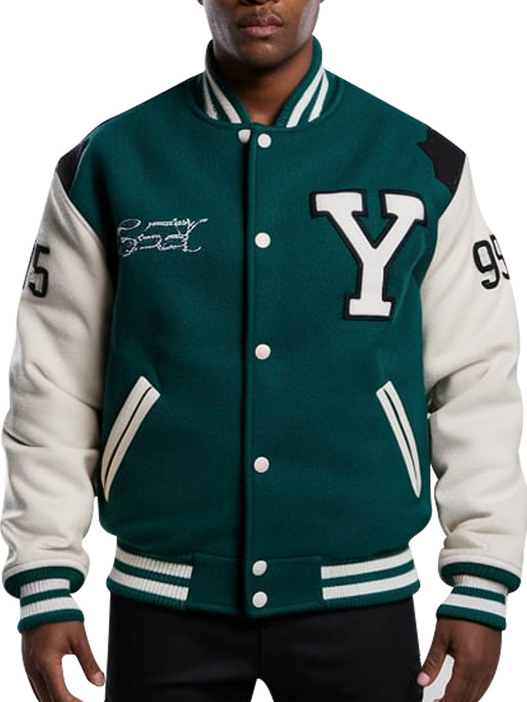 Men's Green Varsity Jacket with Ivory Sleeves | Classic "Y" and "95 ...